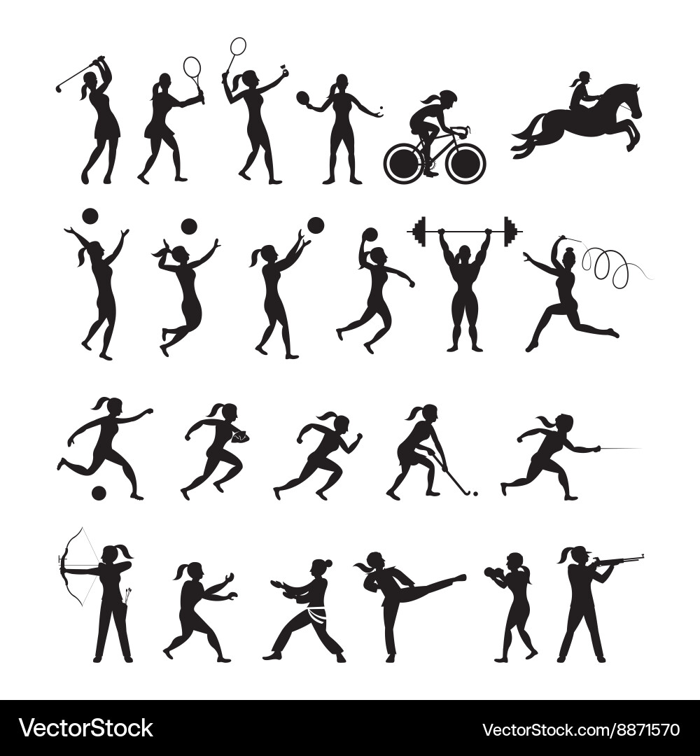 Sports Athletes Women Symbol Silhouette Set Royalty Free Vector Image ...