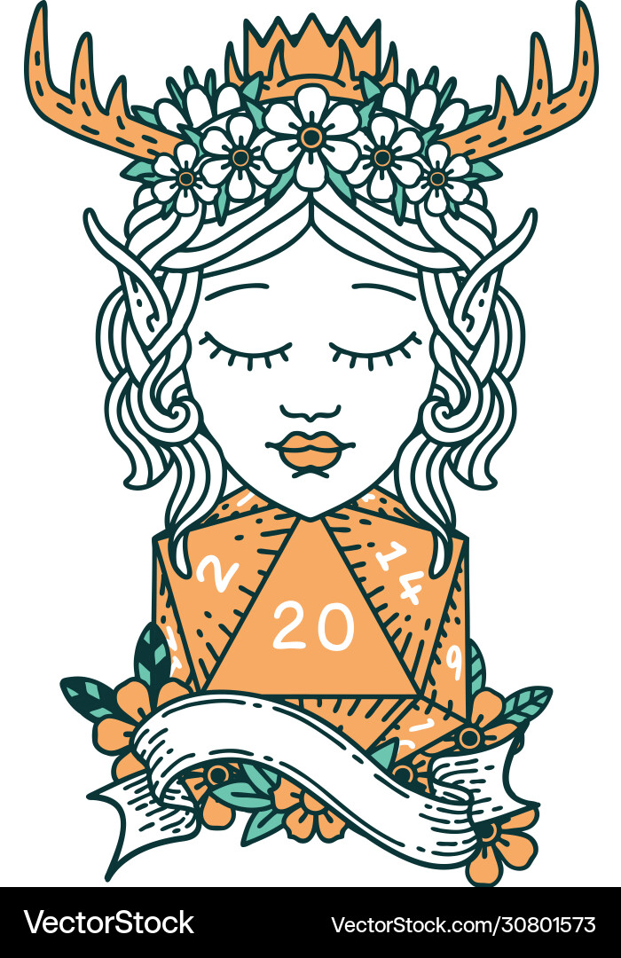 Elf druid character with natural twenty dice roll Vector Image