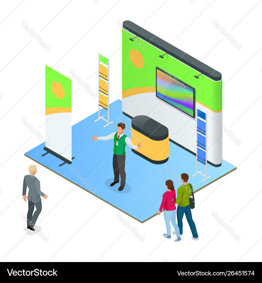 Isometric expo stands exhibition demonstration Vector Image