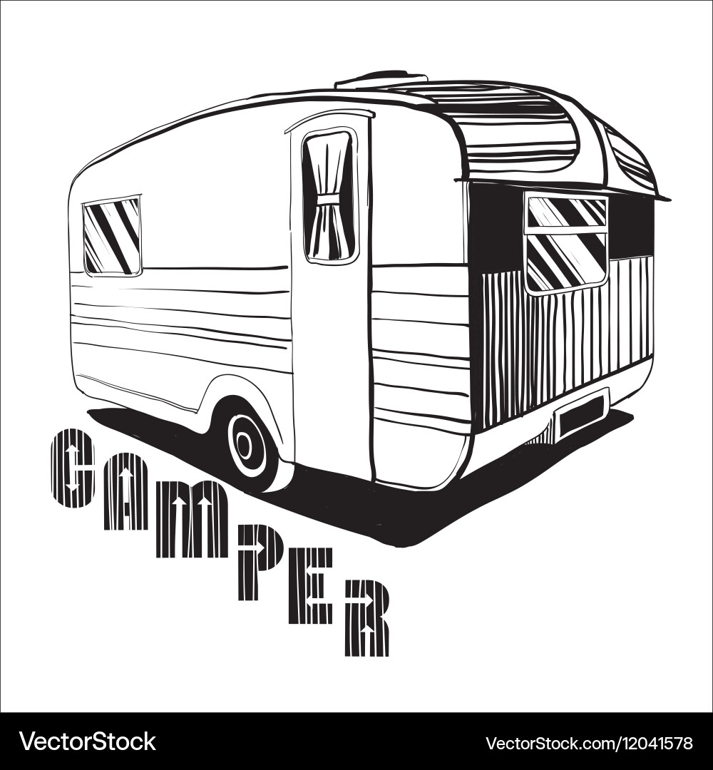 Isolated Hand Drawn doodle Camper Royalty Free Vector Image