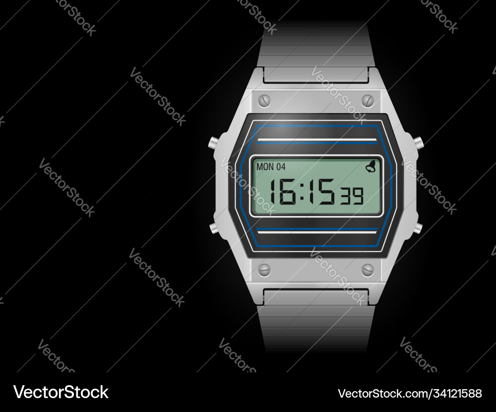 Retro digital watch on black Royalty Free Vector Image