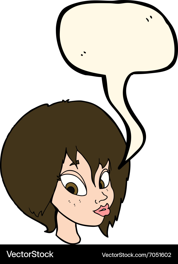 Cartoon pretty female face pouting with speech Vector Image