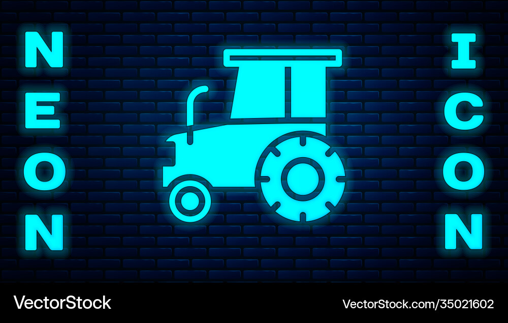 Glowing neon tractor icon isolated on brick wall Vector Image