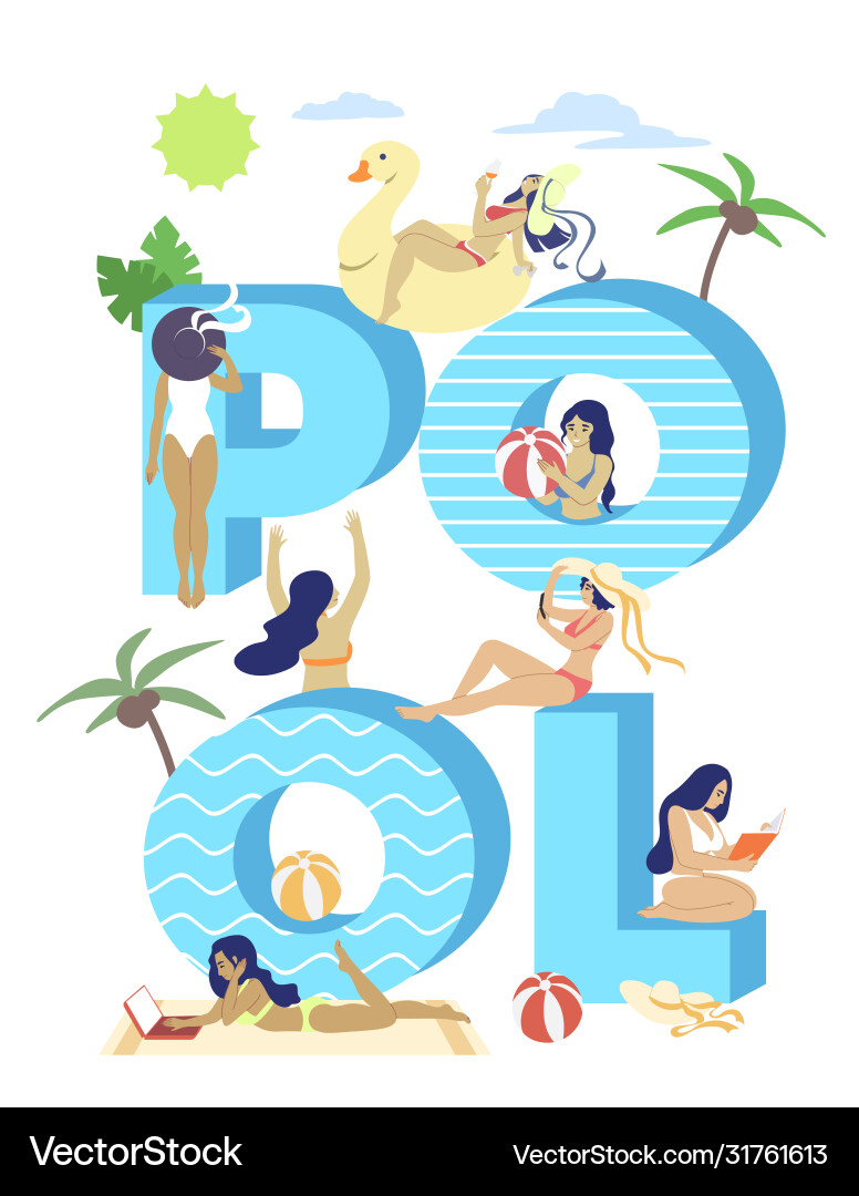 Pool typography banner template flat Royalty Free Vector