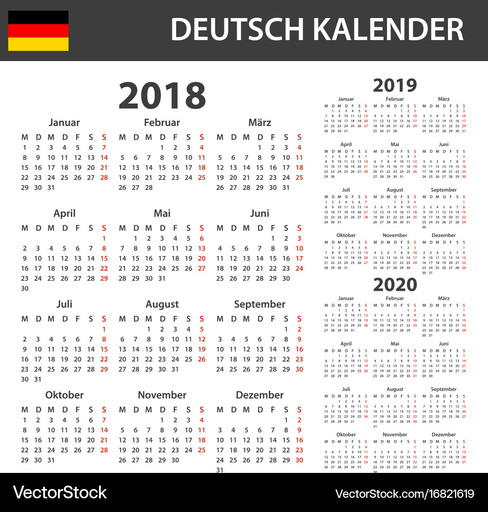 German calendar for 2018 2019 and 2020 scheduler Vector Image