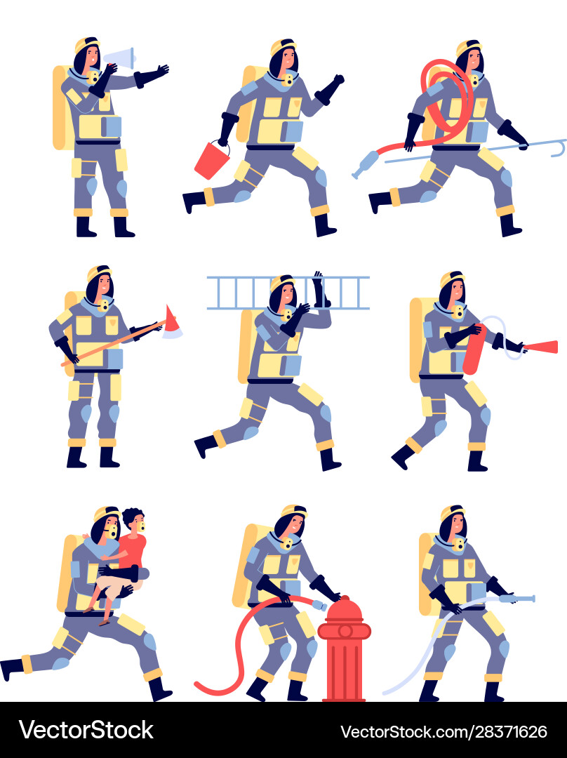 Fireman firefighter characters saving people Vector Image