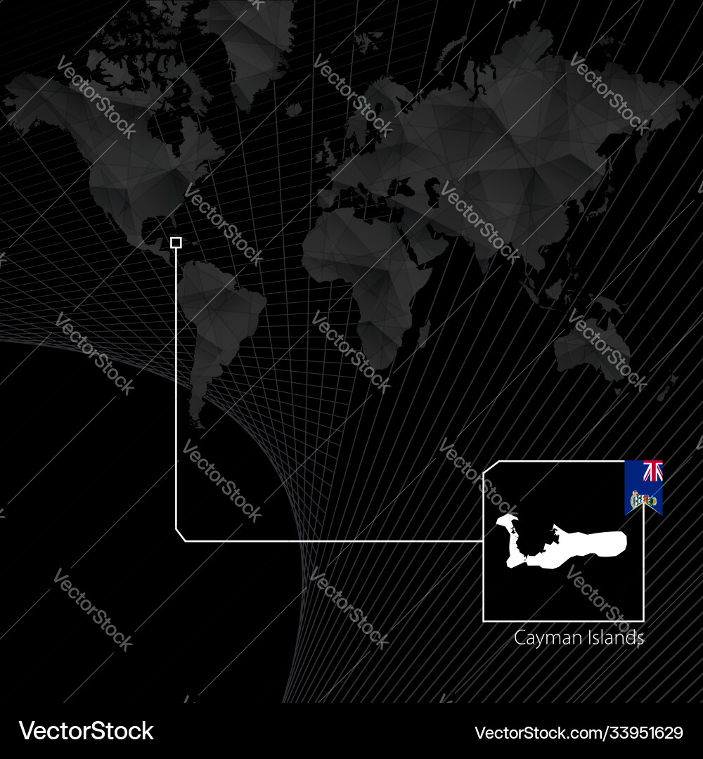Cayman islands on black world map map and flag Vector Image