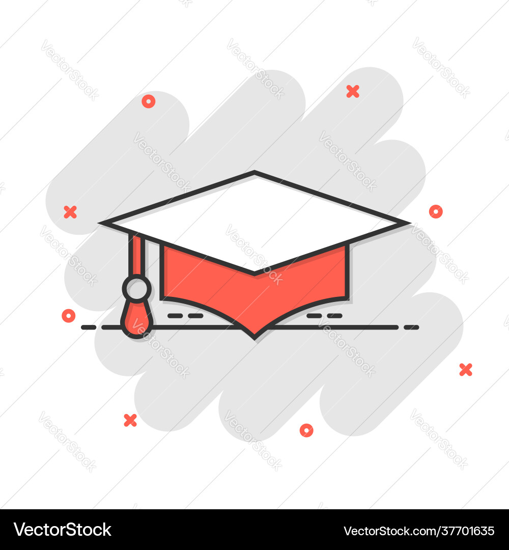 Graduation hat icon in comic style student cap Vector Image