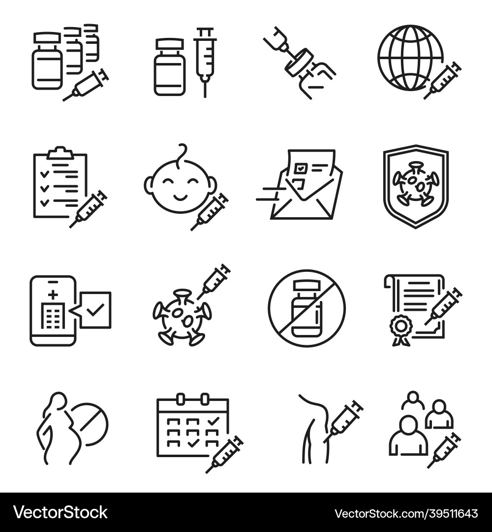 Vaccine and vaccination simple icon set Royalty Free Vector