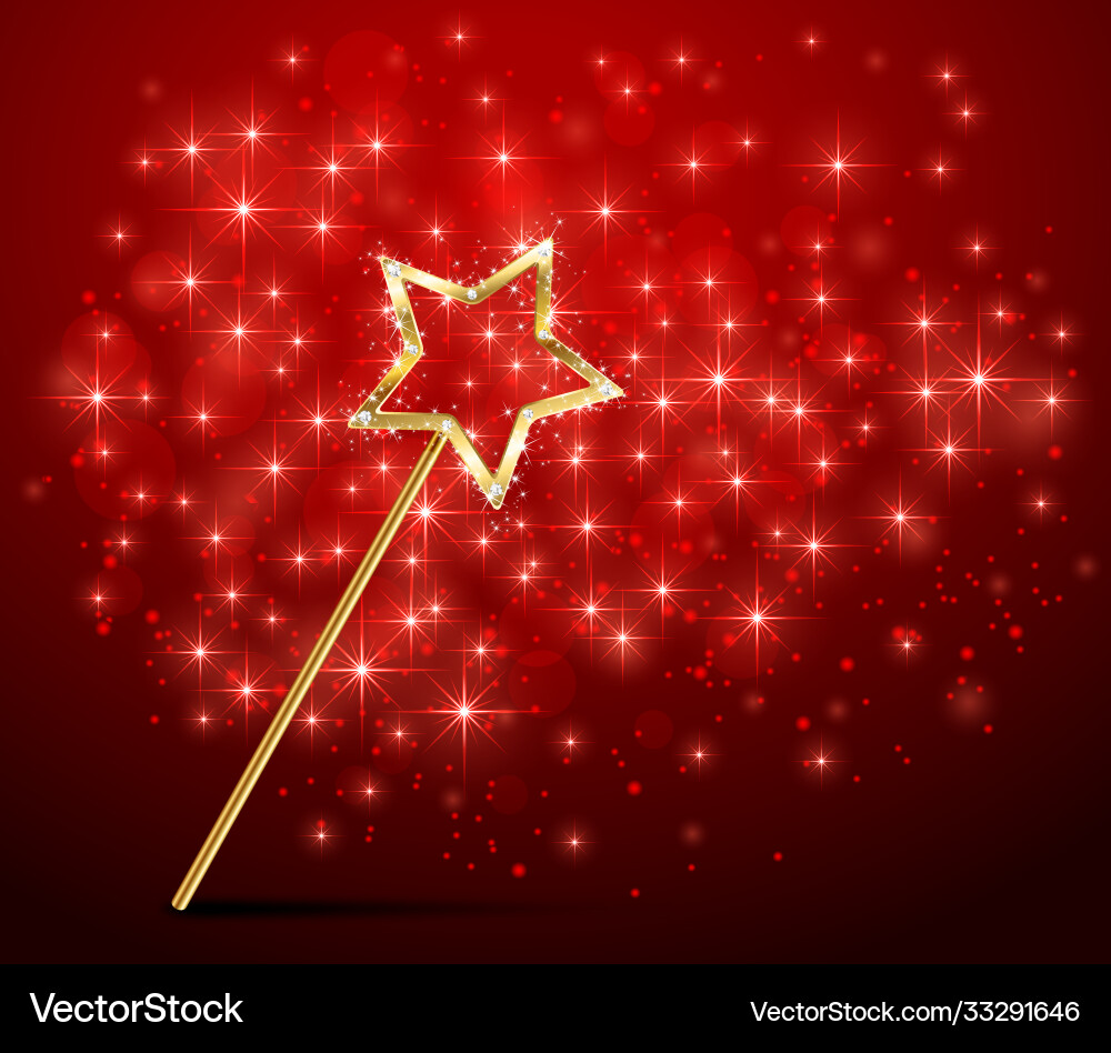 Sparkle magic wand on red background Royalty Free Vector