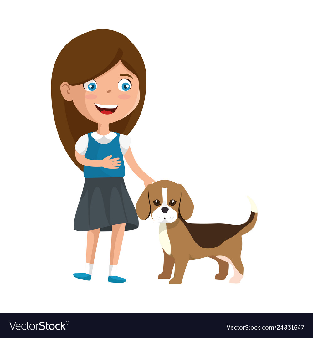 Cute little girl with puppy Royalty Free Vector Image