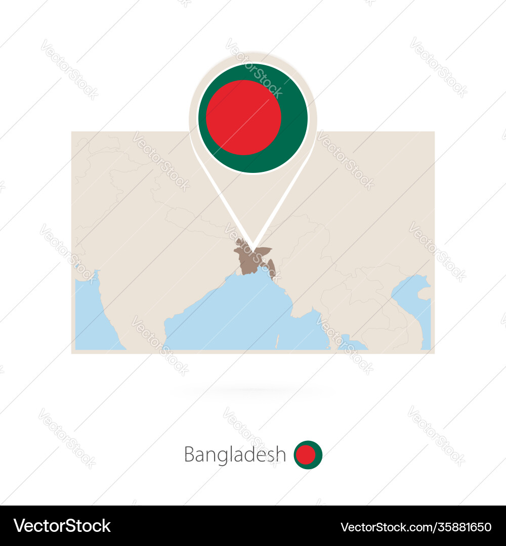 Rectangular map bangladesh with pin icon Vector Image