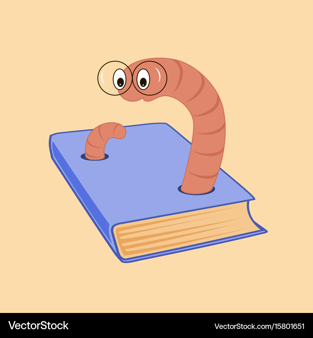 Cartoon bookworm and a book Royalty Free Vector Image