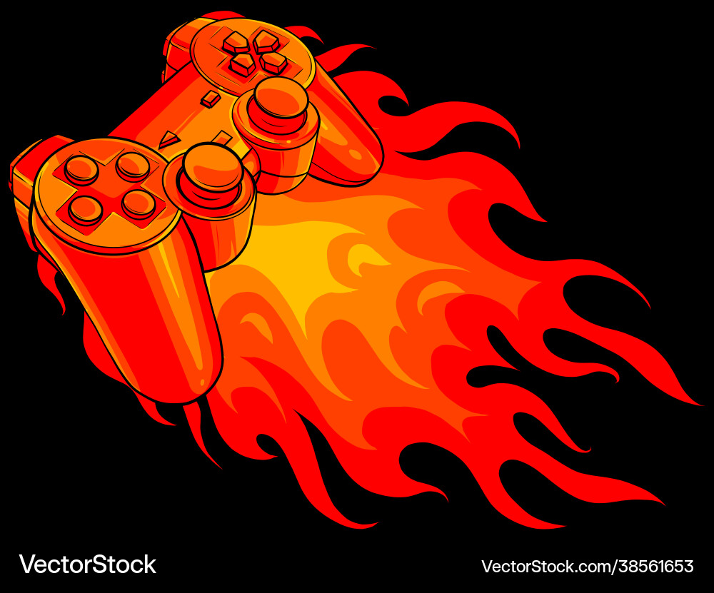 Game pad with a fire for gaming Royalty Free Vector Image