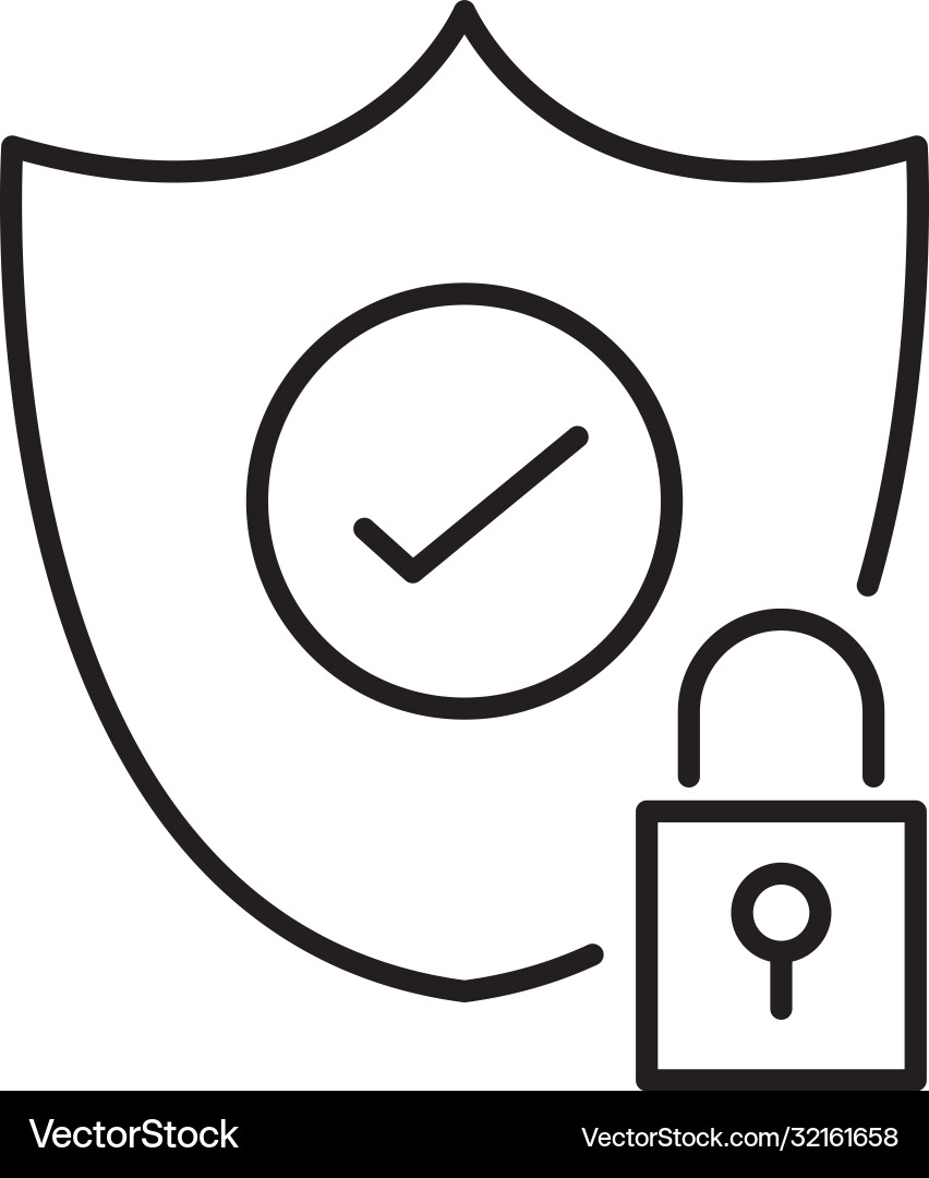 Shield with padlock line style icon Royalty Free Vector