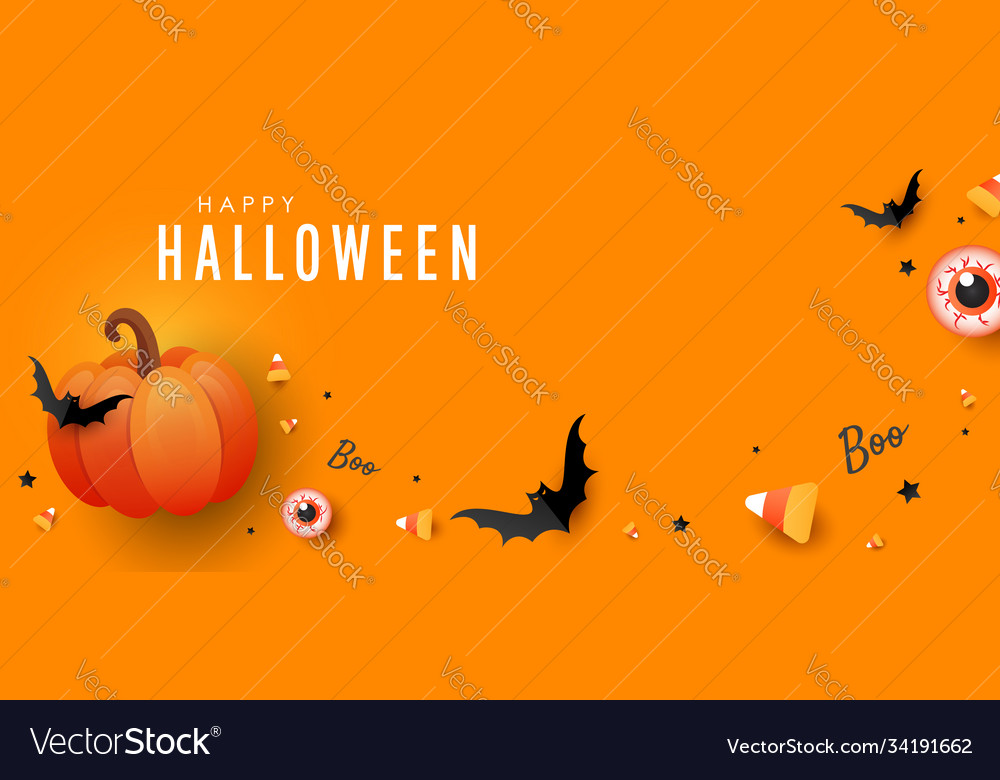 Happy halloween banner orange pumpkin color candy Vector Image