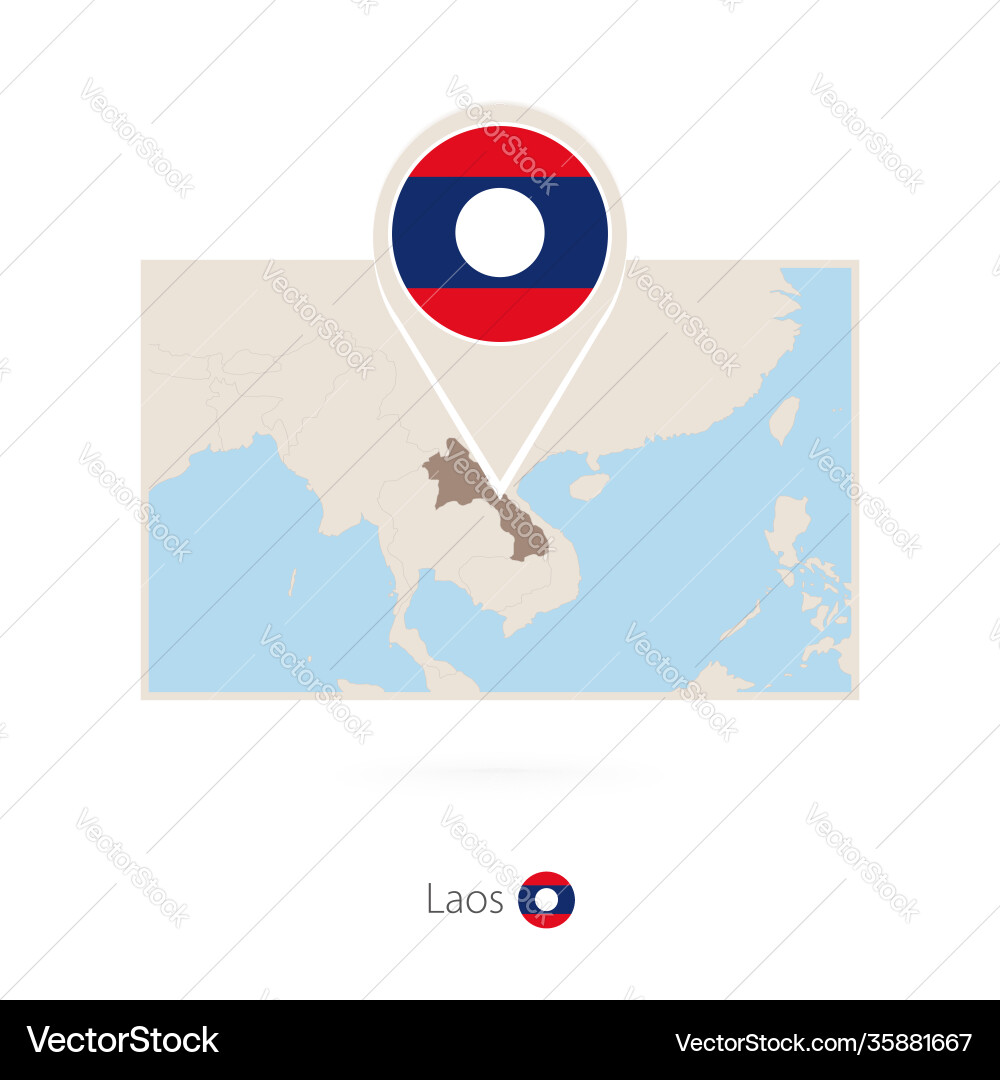 Rectangular map laos with pin icon laos Royalty Free Vector