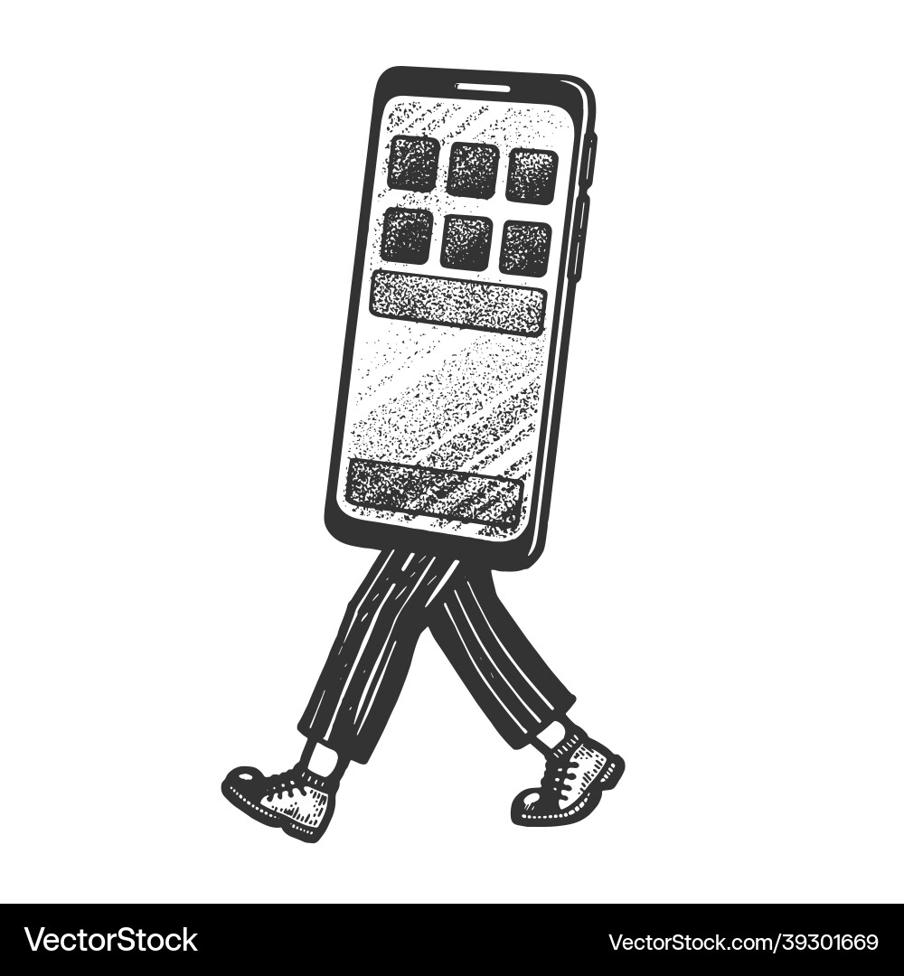 Smartphone walk on legs sketch Royalty Free Vector Image
