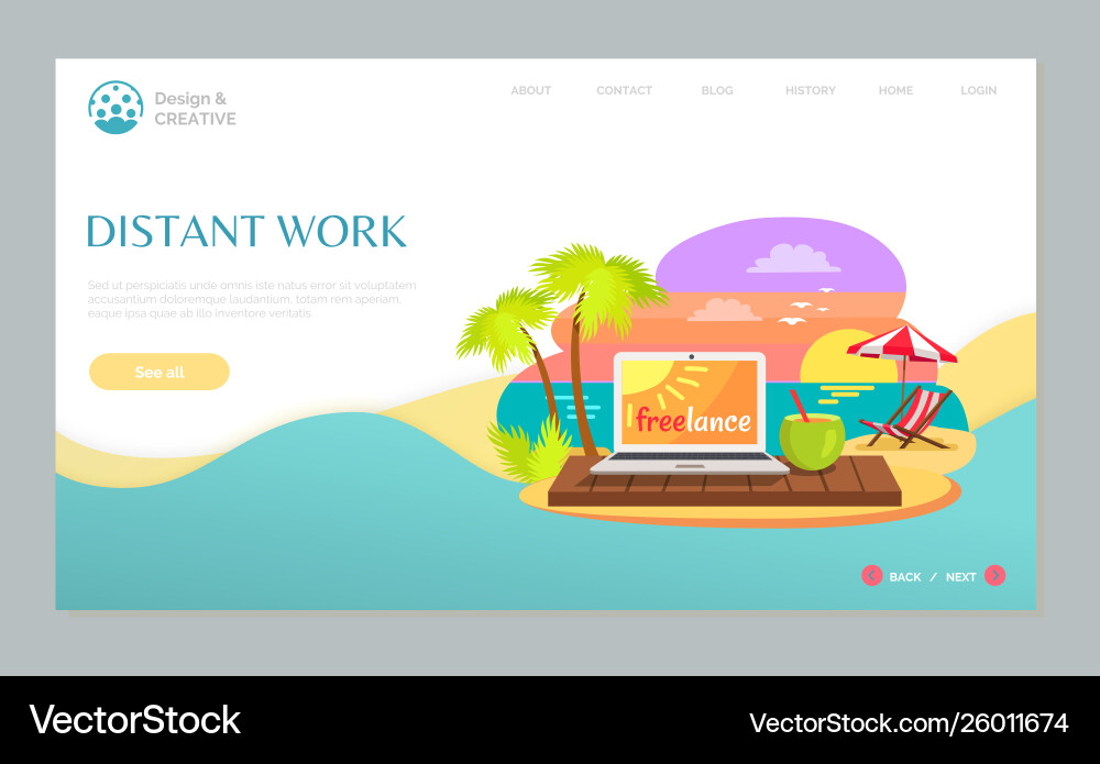 Freelance distant work coastal beach and sea Vector Image