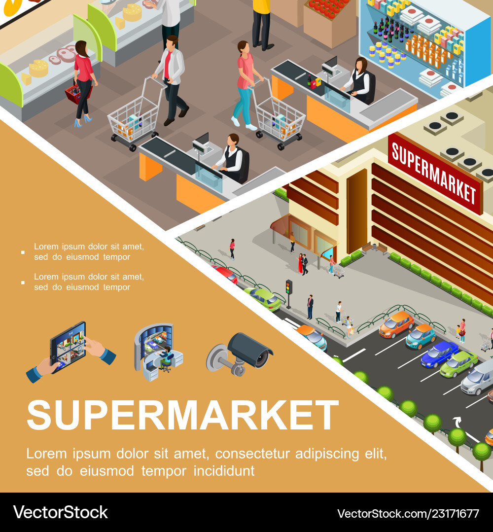 Isometric shopping mall concept Royalty Free Vector Image