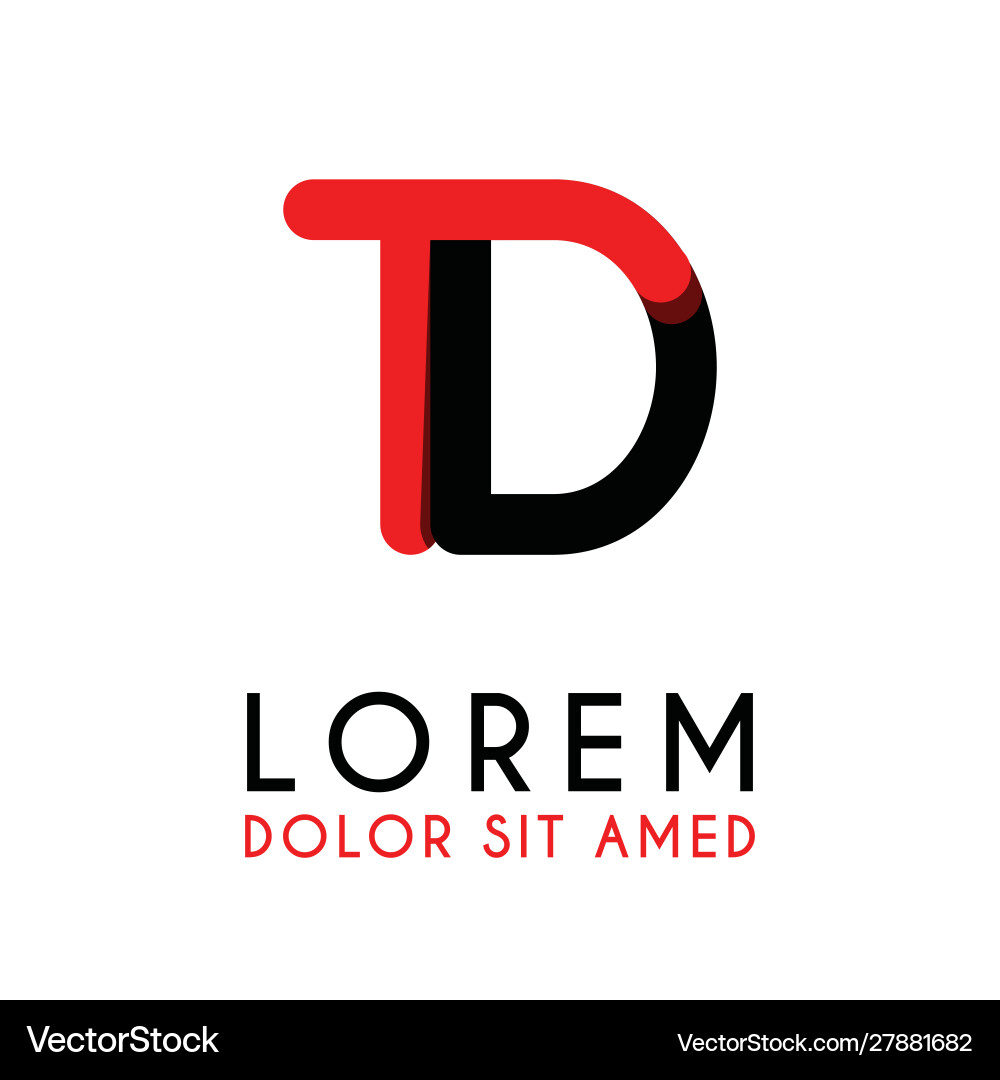 Initial letter td with red black and has rounded Vector Image