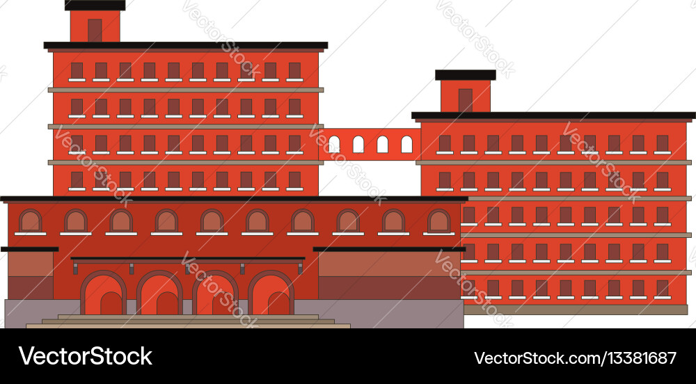 Factory building red icon in the flat style Vector Image