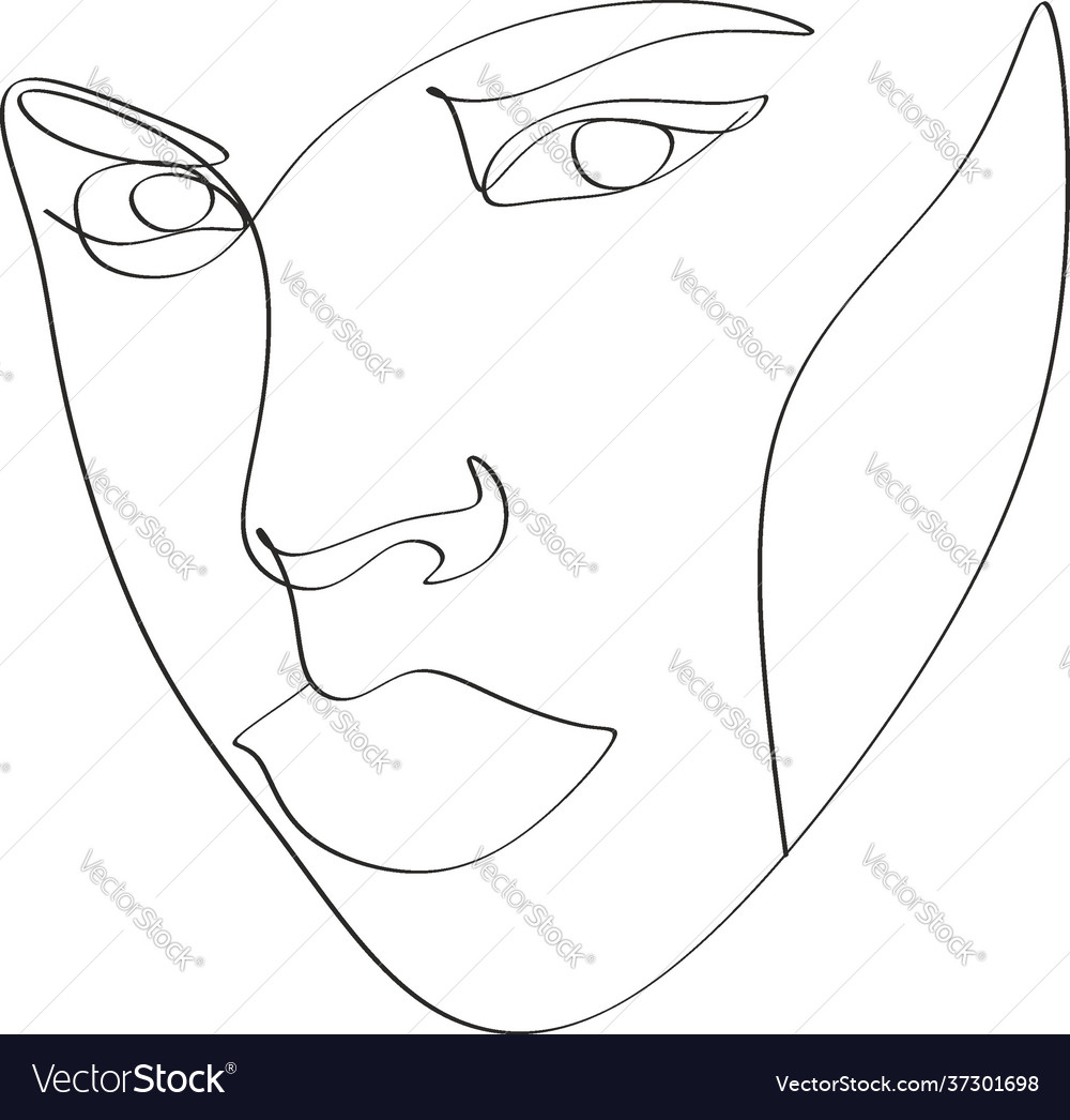 Surreal Faces Continuous Line Drawing Set Vector Image
