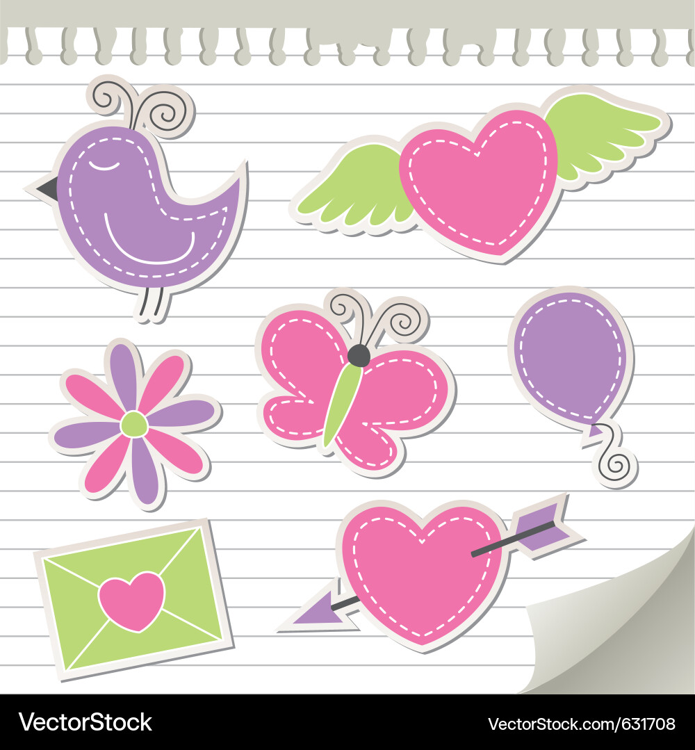 Cute pink stickers set Royalty Free Vector Image