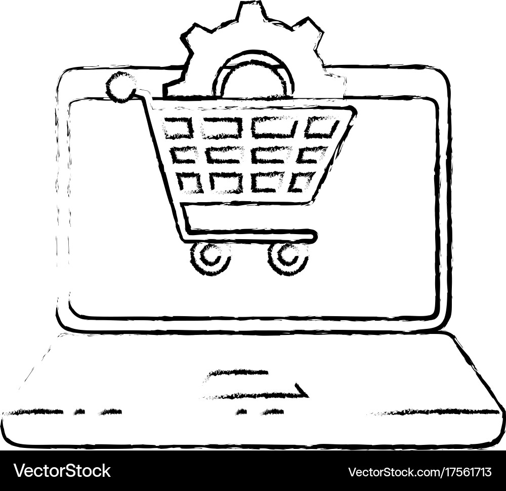 Laptop computer with cart shopping Royalty Free Vector Image
