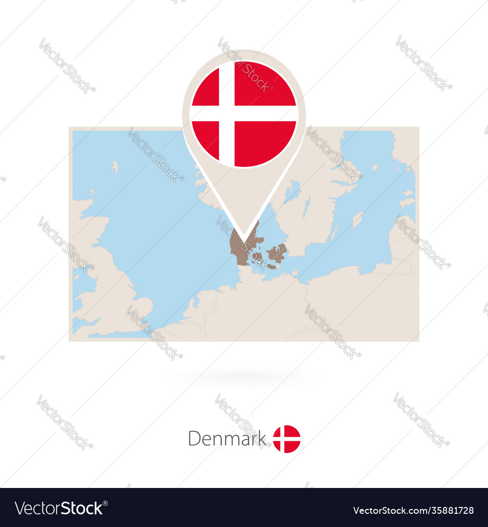Rectangular map denmark with pin icon Royalty Free Vector