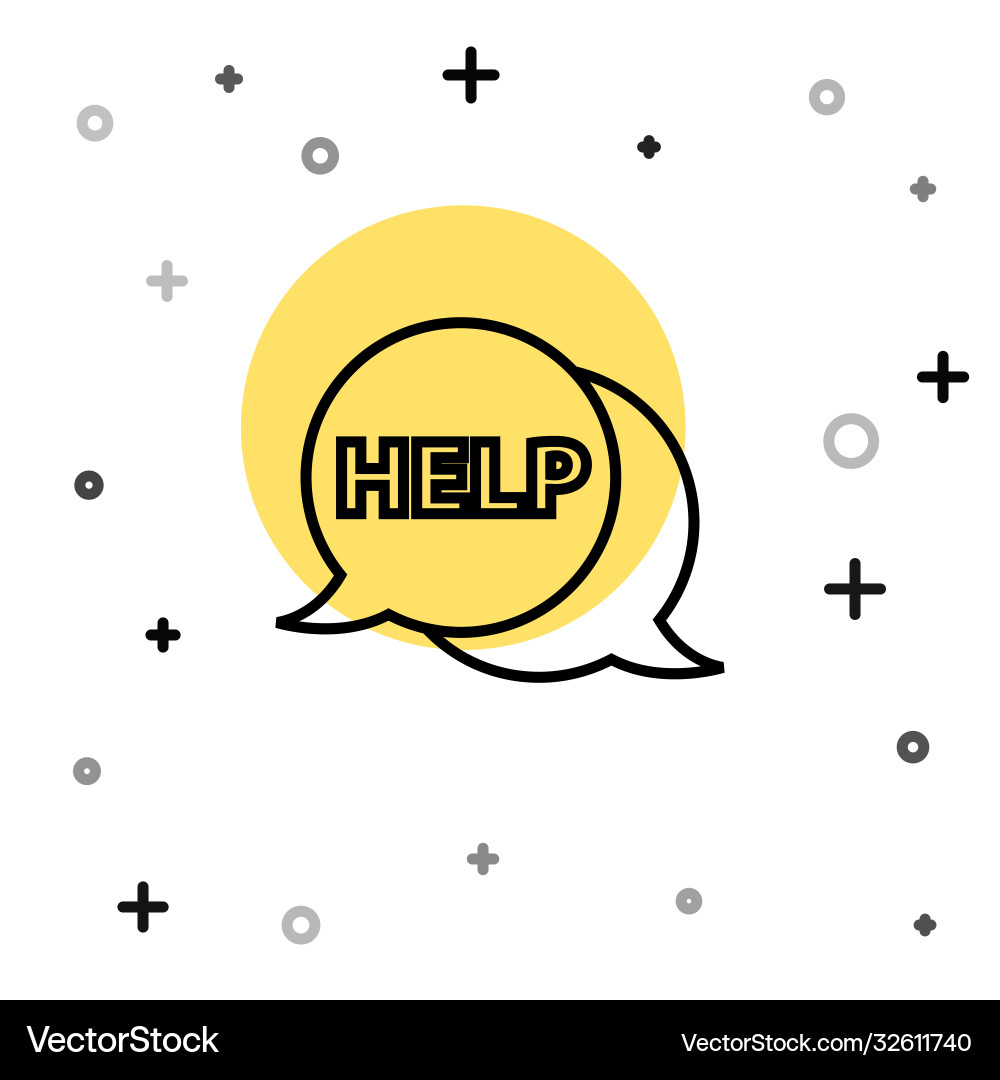 Black line speech bubble with text help icon Vector Image
