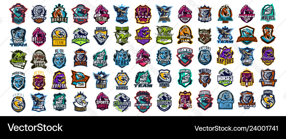 Set of animal emblems bear dinosaur eagle Vector Image