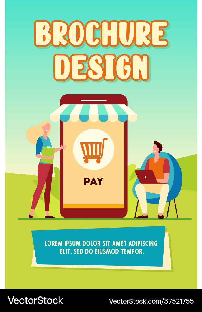 Joyful tiny customers paying in online store Vector Image