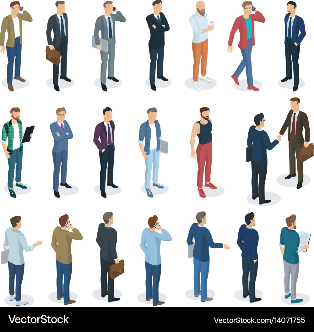Set of isometric standing men Royalty Free Vector Image