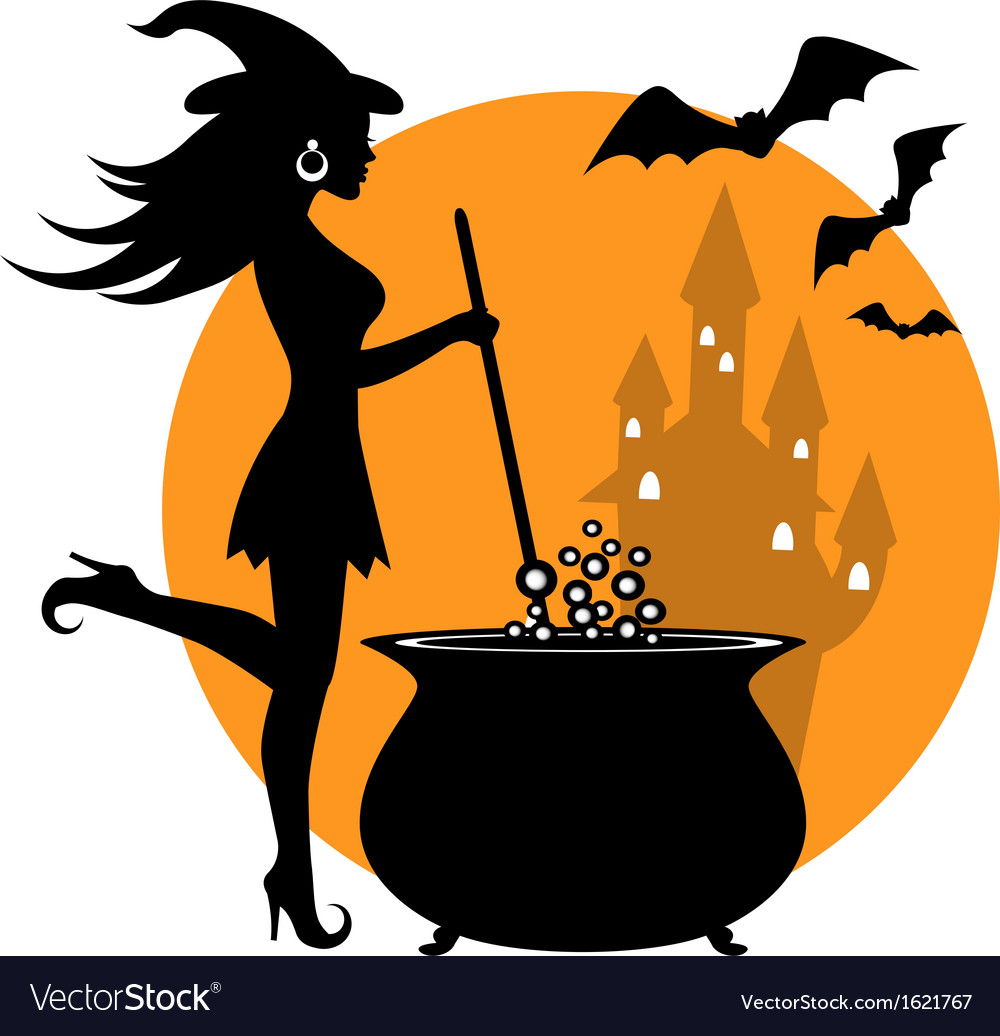 Beautiful Witch And Cauldron Royalty Free Vector Image