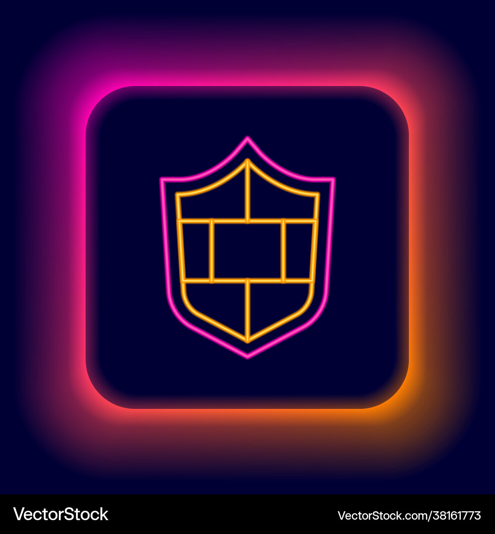 Glowing neon line shield with cyber security brick