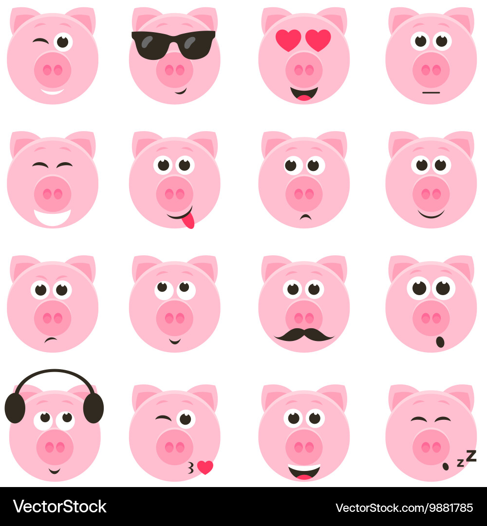 Pig smiley faces set Royalty Free Vector Image