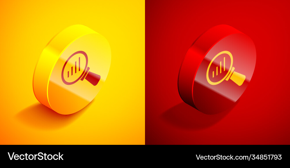 Isometric magnifying glass and data analysis icon Vector Image