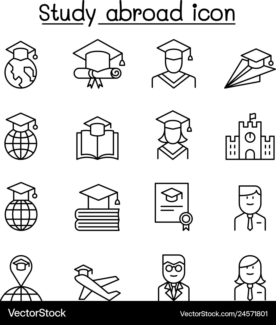 Study abroad icon set in thin line style Vector Image
