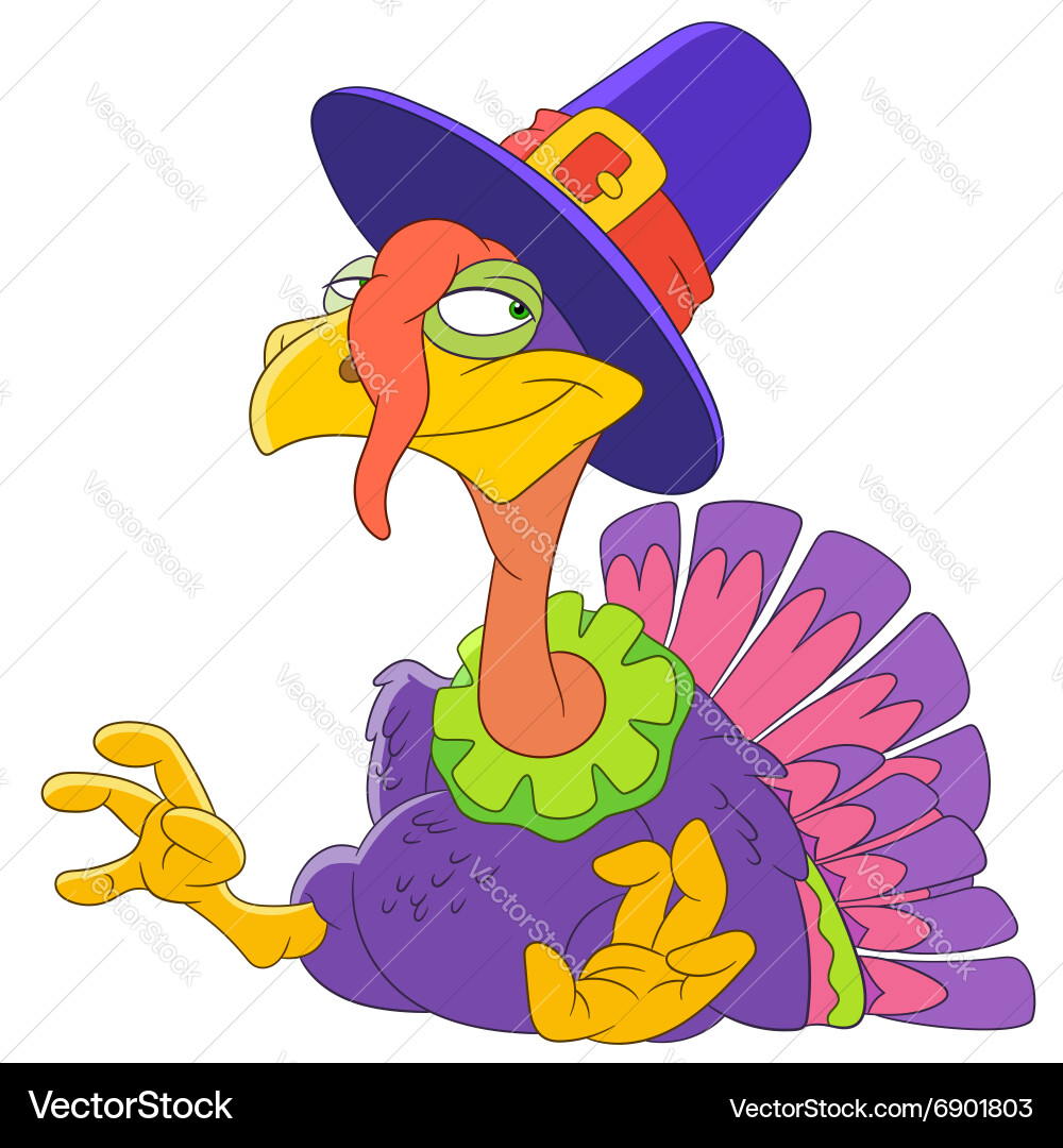 Cute happy cartoon turkey Royalty Free Vector Image