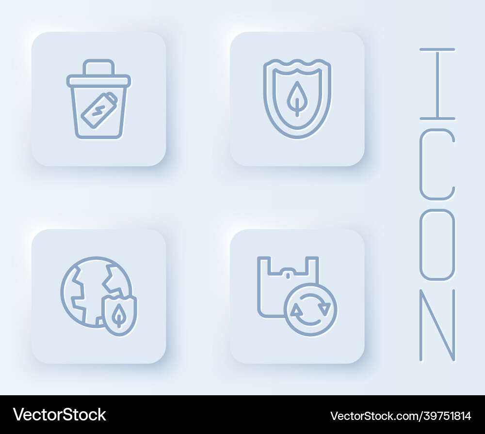 Set line trash can shield with leaf earth shield Vector Image