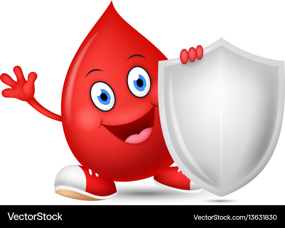 Happy blood cartoon with shield Royalty Free Vector Image