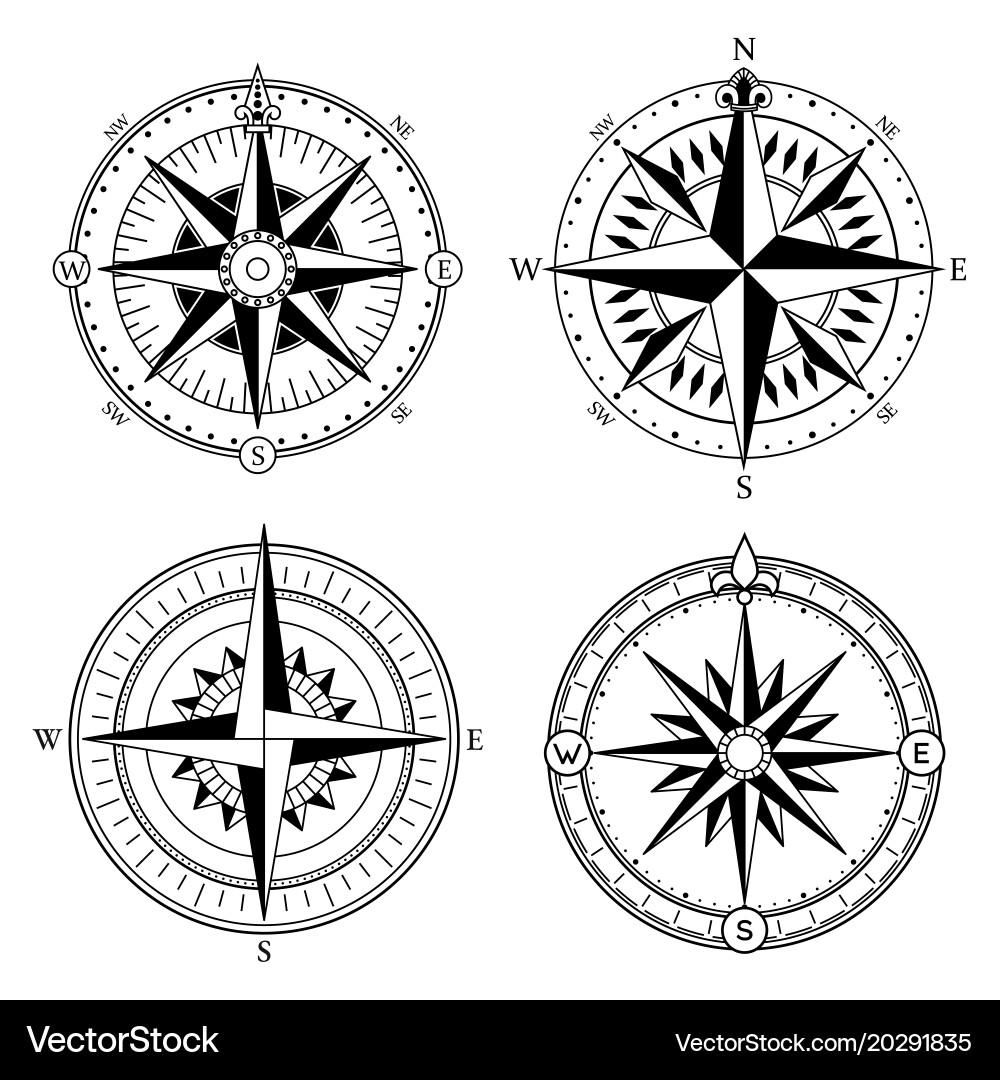 Wind rose retro design collection vintage Vector Image