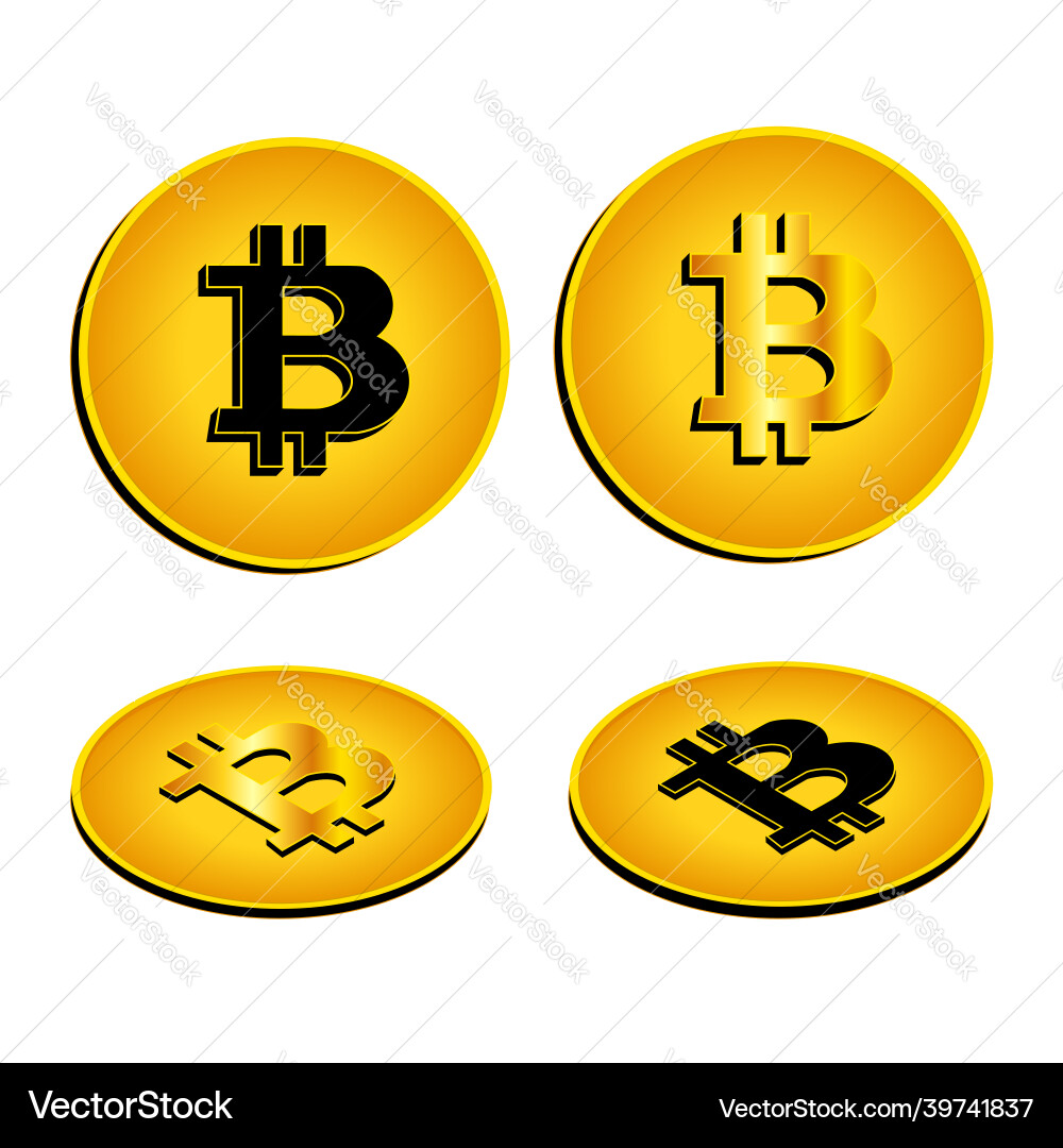 Gold coin bitcoin with isometric projection black Vector Image