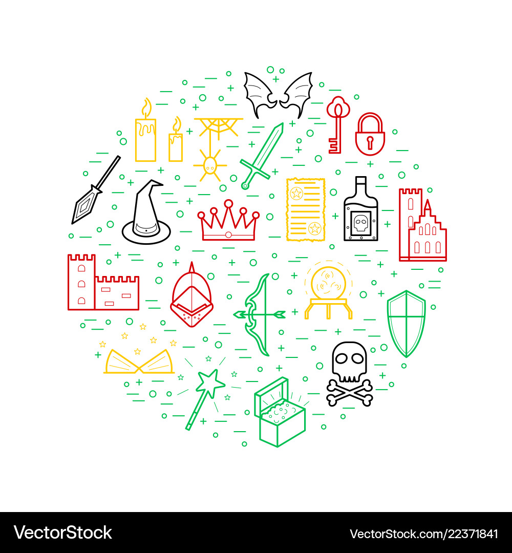 Fantasy related signs thin line round design Vector Image