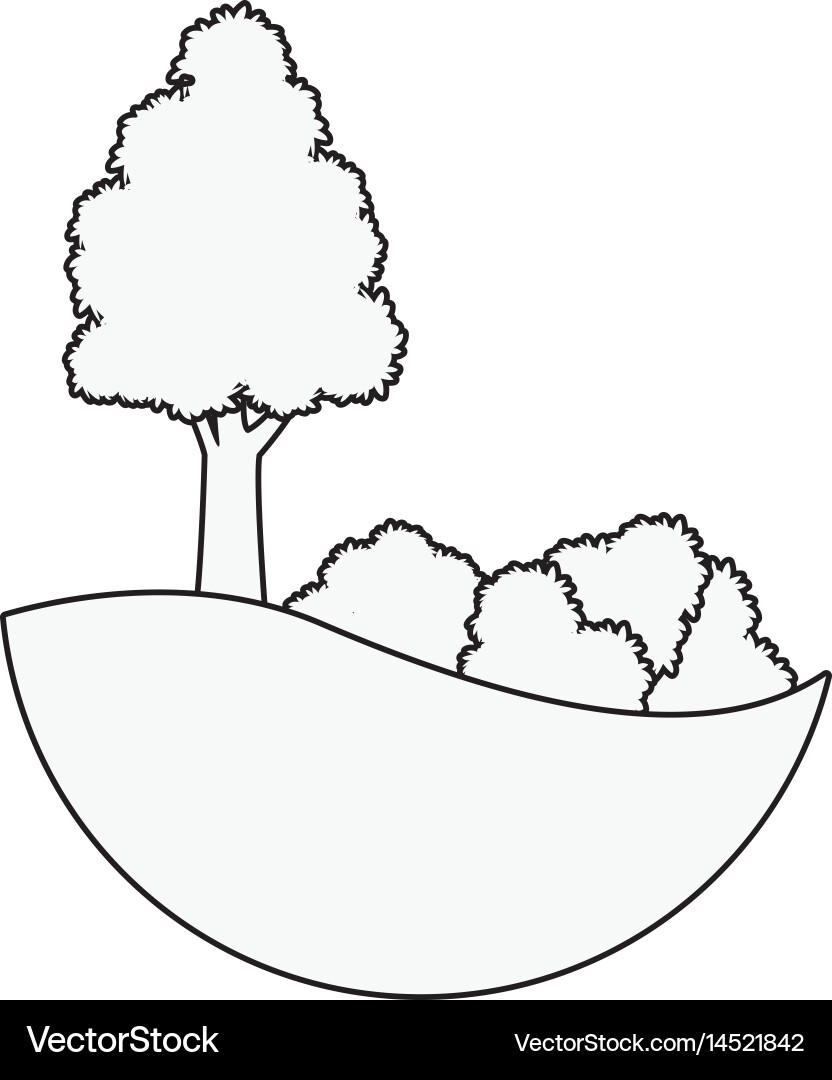 Tree and bushes landscape design outline Royalty Free Vector Image ...