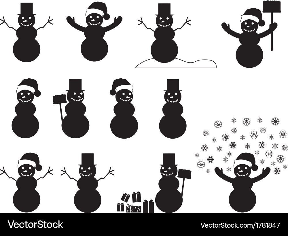Snowman silhouettes Royalty Free Vector Image - VectorStock