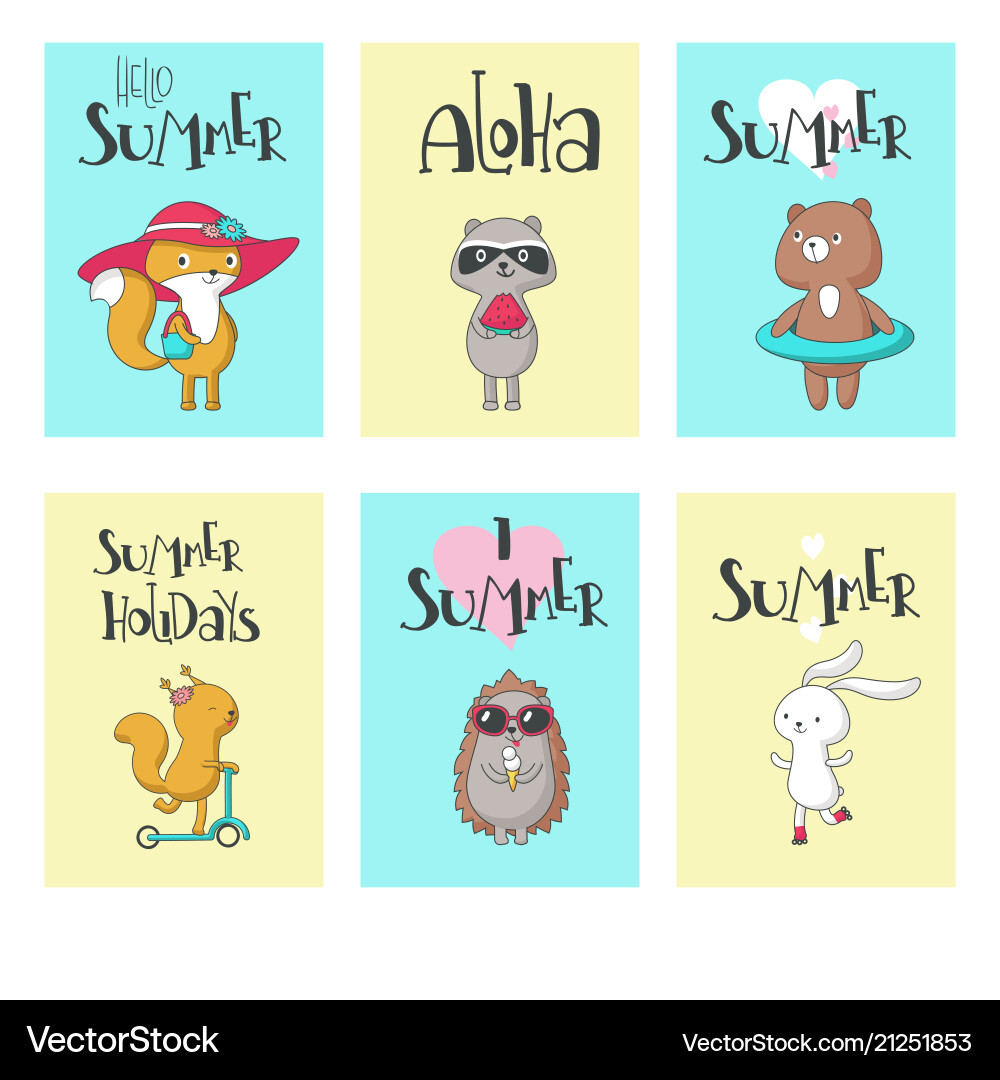 Summer animal cards hand drawn Royalty Free Vector Image