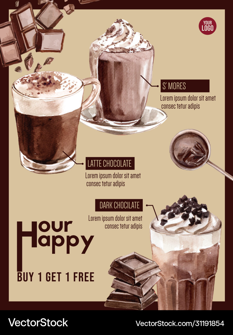 Chocolate poster design with chip drink Royalty Free Vector