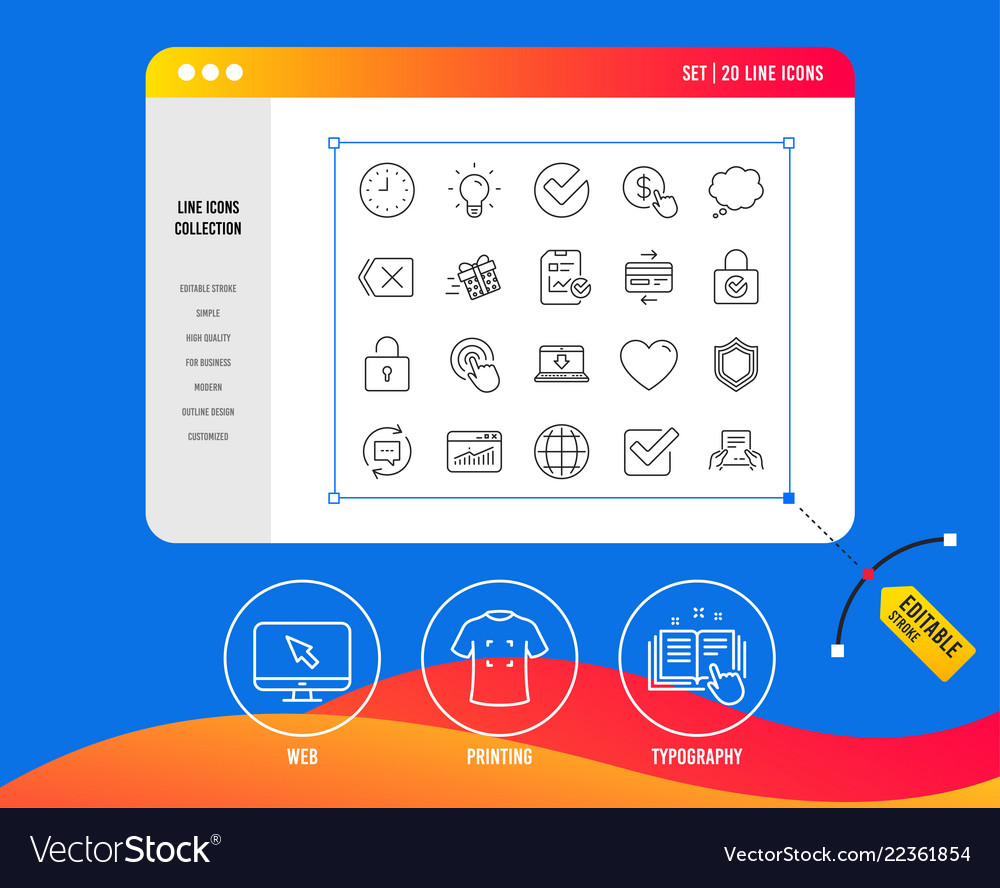 Report time and globe line icons statistics Vector Image